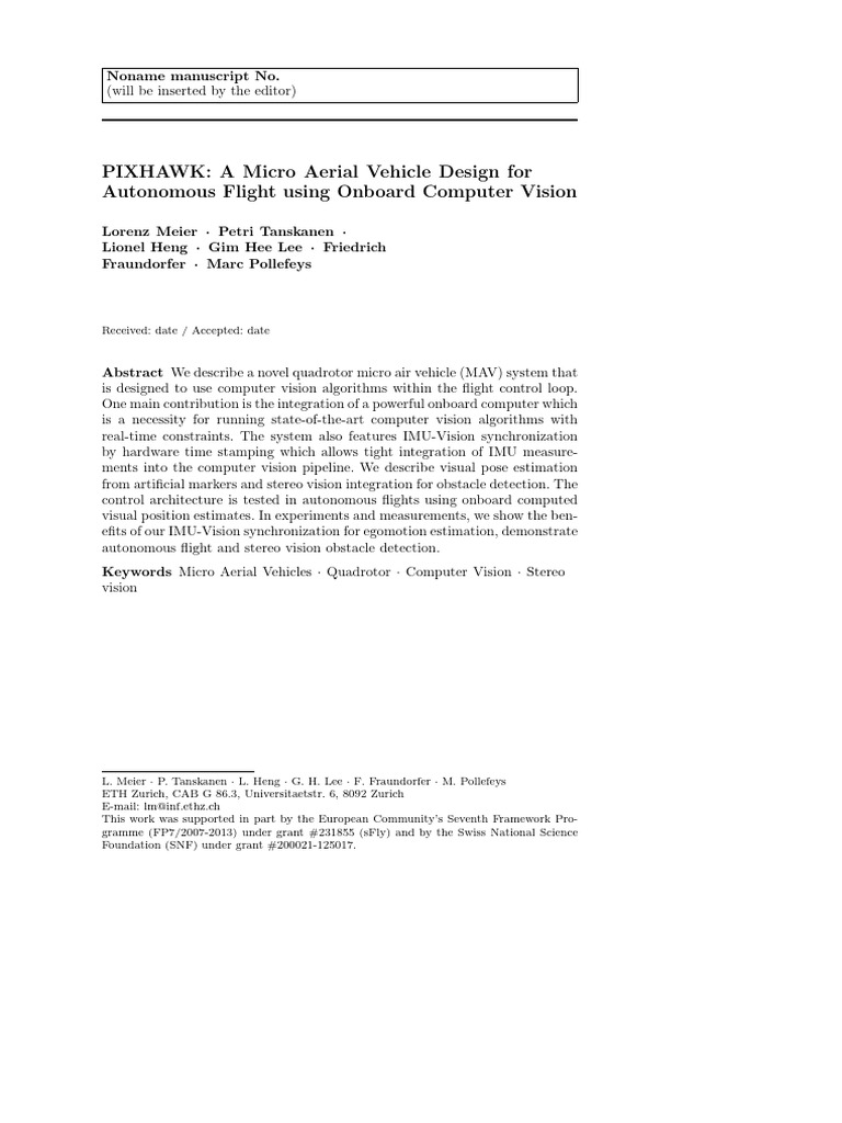 PIXHAWK - A Micro Aerial Vehicle Design For Autonomous Flight Using ...