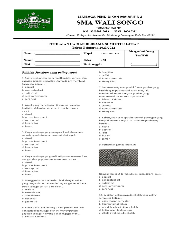Soal PTS GENAP Seni Budaya Kelas 11 | PDF | Kajian Bahasa Asing