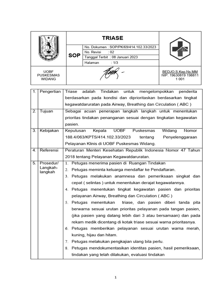 Sop Triase 2023 PKM Widang | PDF