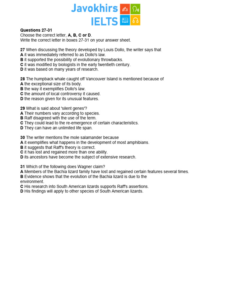 When Evolution Runs Backwards - Passage Questions | PDF | Evolution ...