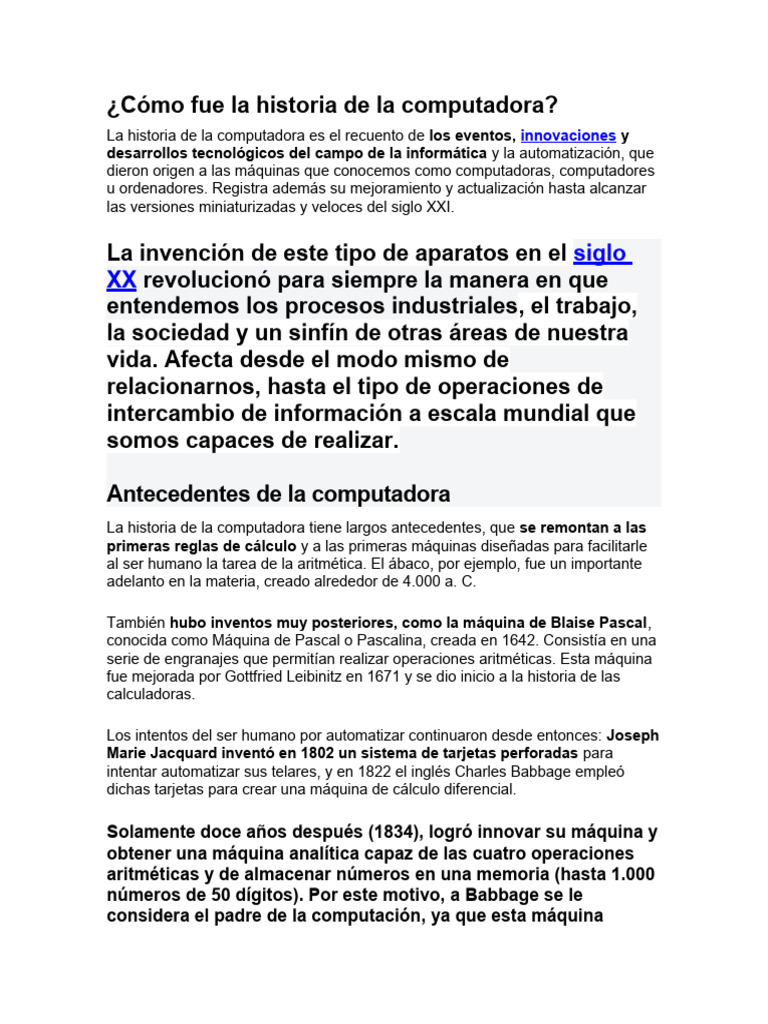 Cómo Fue La Historia de La Computadora | PDF | Ingeniería Informática ...