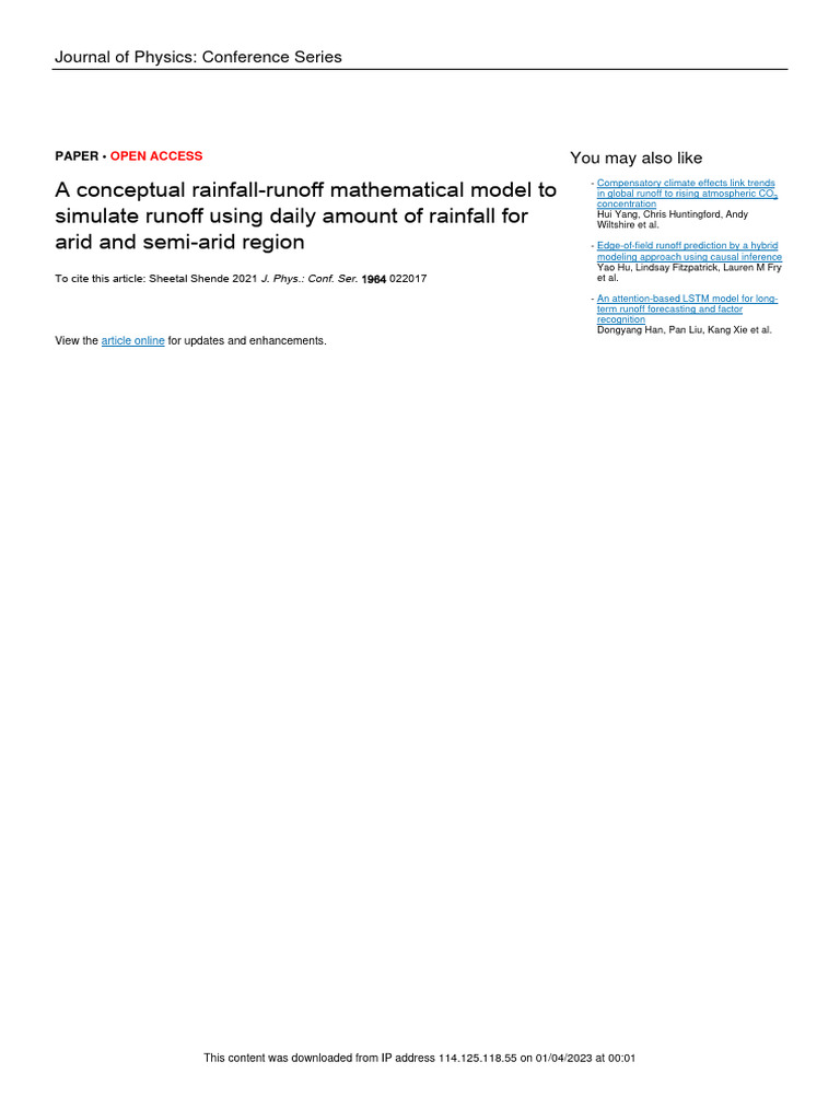 A Conceptual Rainfall-Runoff Mathematical Model To Simulate Runoff Using Daily Amount of ...