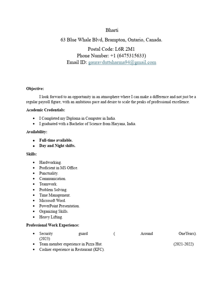 Bharti Resume | PDF