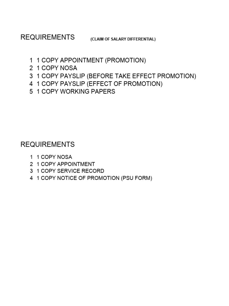 Salary Differential Claim Requirements | PDF | Government