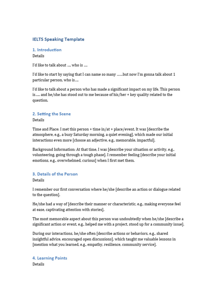 IELTS Speaking Template Table | PDF | Cognitive Science | Social Psychology