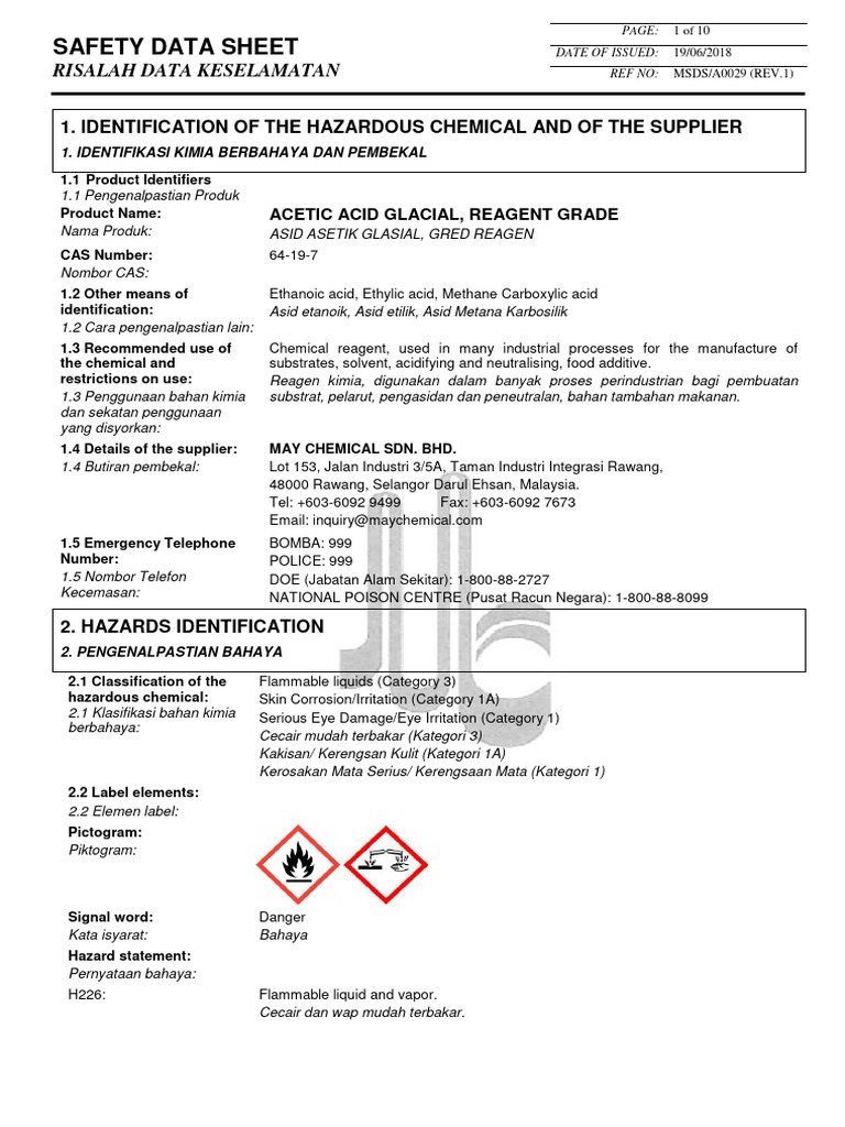 Identifikasi dan Bahaya Asid Asetik Glasial | PDF