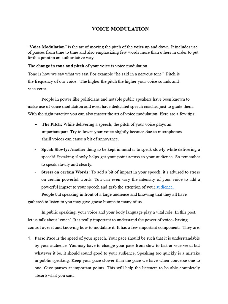 VOICE MODULATION | PDF | Human Voice | Nonverbal Communication