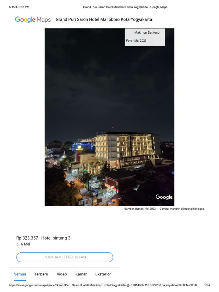 Grand Puri Saron Hotel Malioboro Kota Yogyakarta - Google Maps | PDF