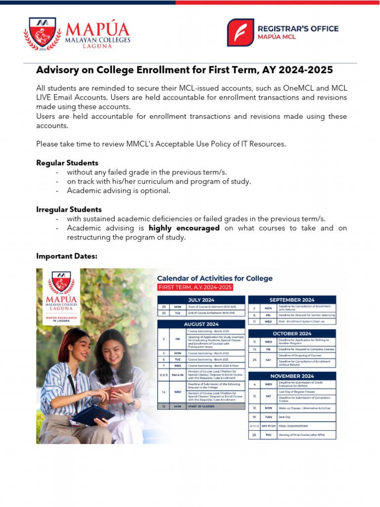 College Enrollment Advisory AY 2024-2025 | PDF | Payments | Credit Card