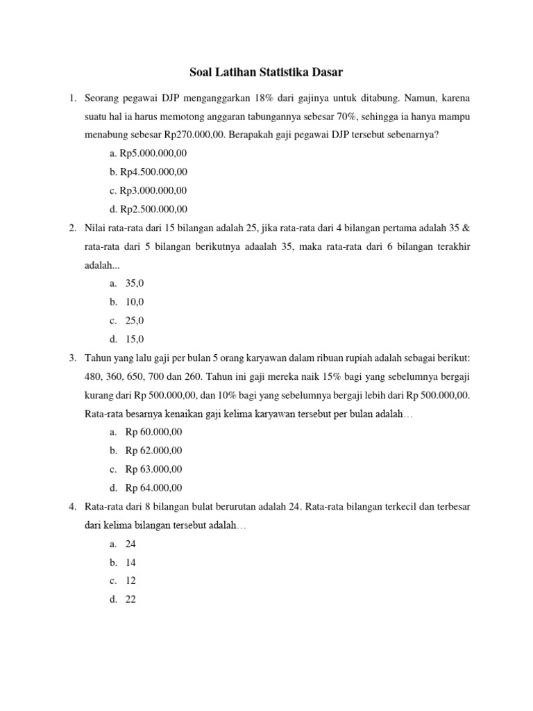 Soal Latihan Statistika Dasar | PDF | Karier & Perkembangan