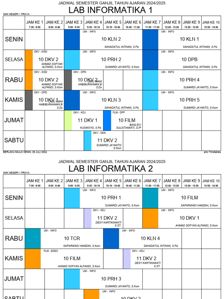 Jadwal Lab Dan Dapur 29 Juli 2024 | PDF