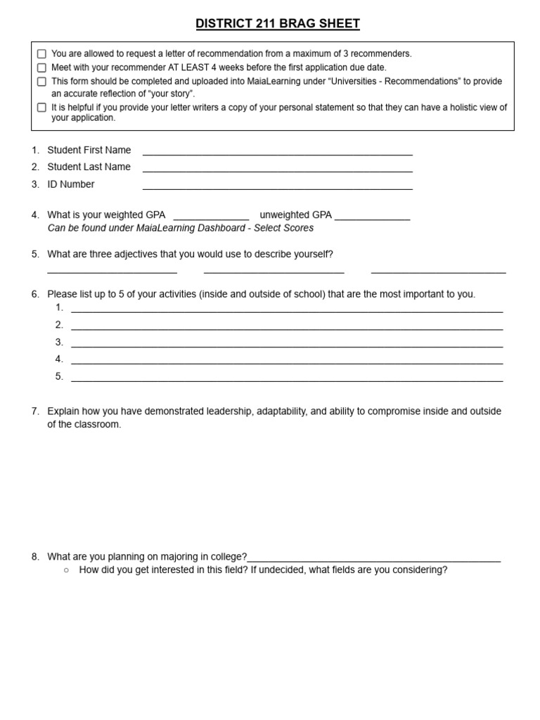 D211 Brag Sheet - Fillable | PDF | Career & Growth | Finance & Money Management