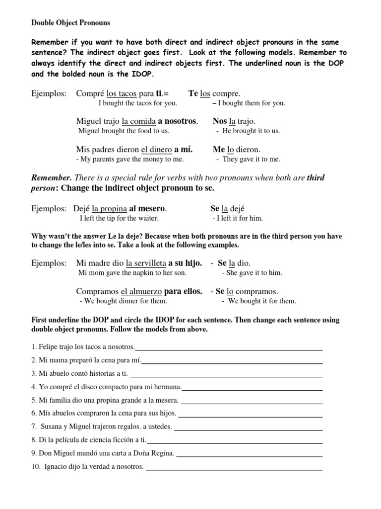 Double Object Pronouns | PDF