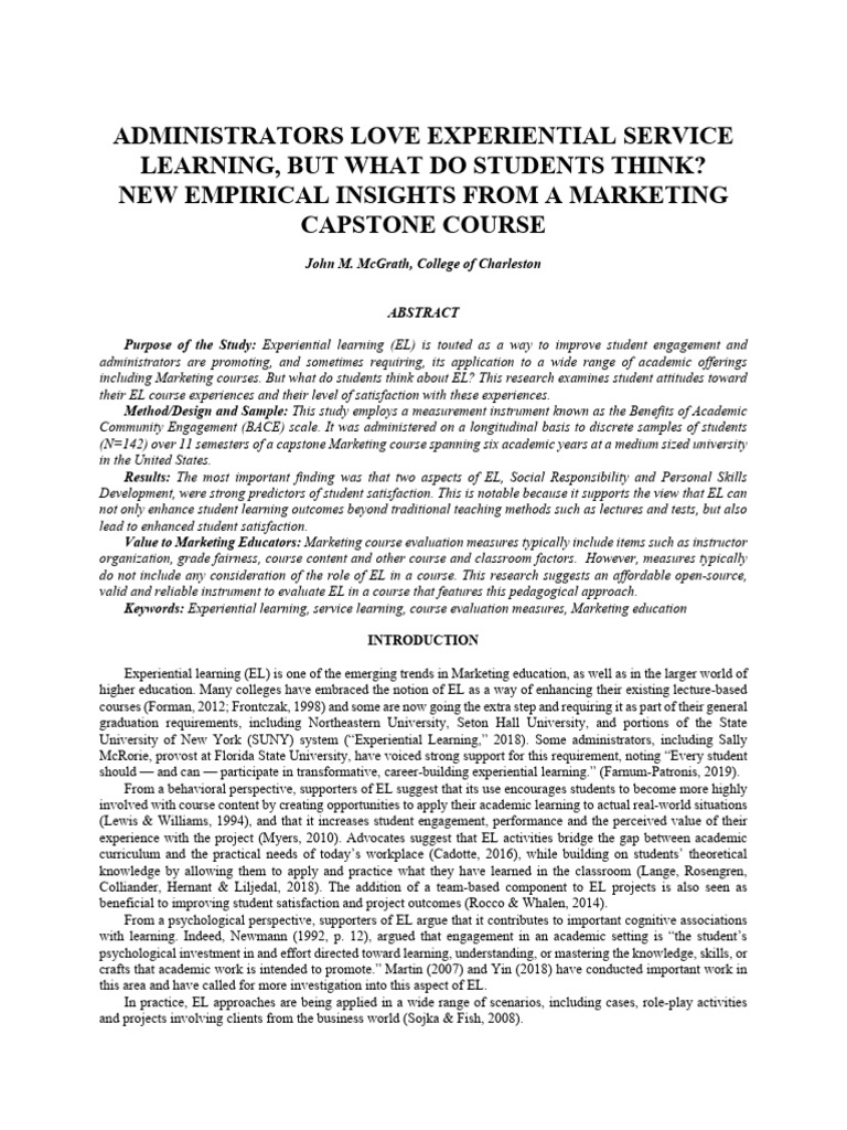 marketing capstone | PDF | Service Learning | Learning
