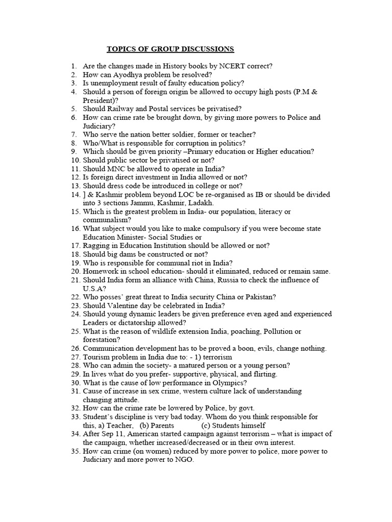 Group Discussion & Lecture Topics | PDF