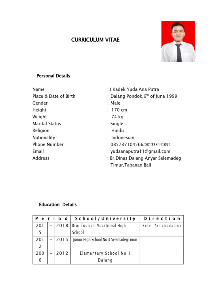 Curriculum Vitae of I Kadek Yuda Ana Putra | PDF