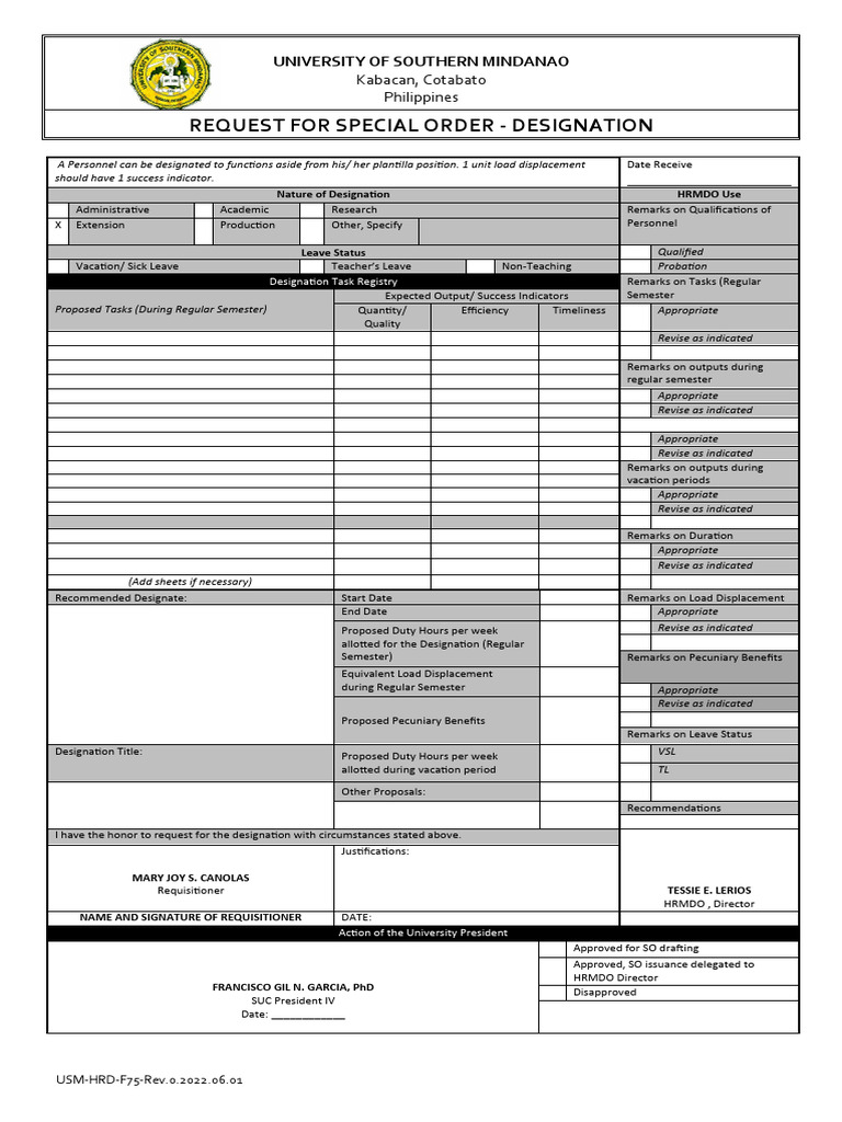 USM Special Order Request Form | PDF