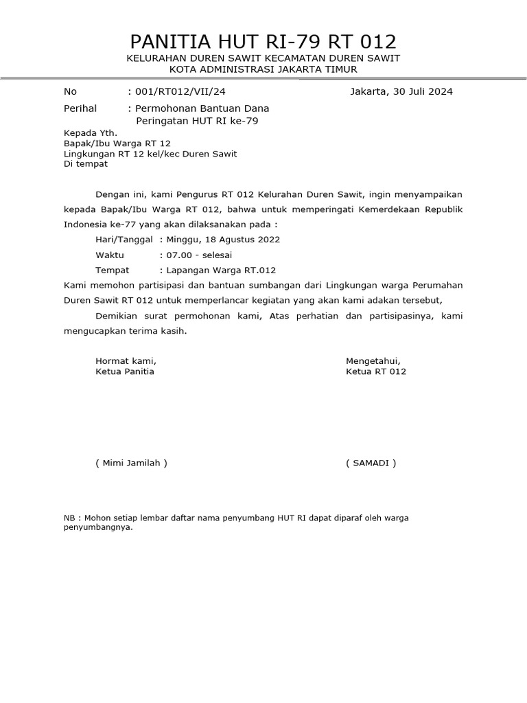 Surat Pemberitahuan HUT RI Ke 79 | PDF