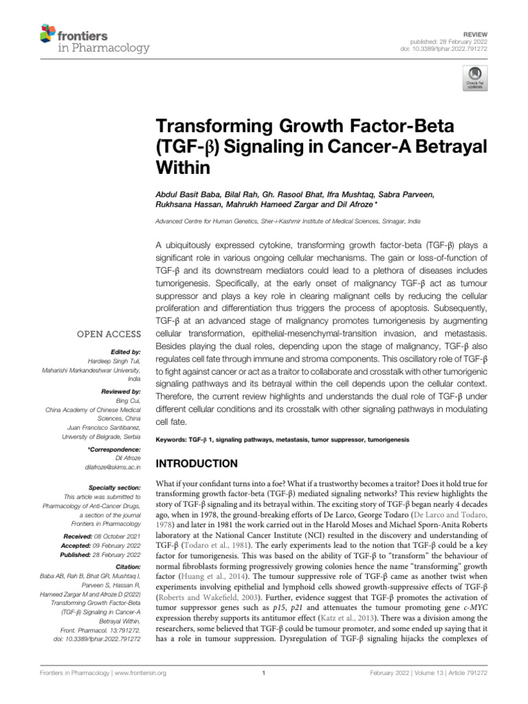 Fphar 13 791272 | PDF | Nf κb | Transforming Growth Factor Beta