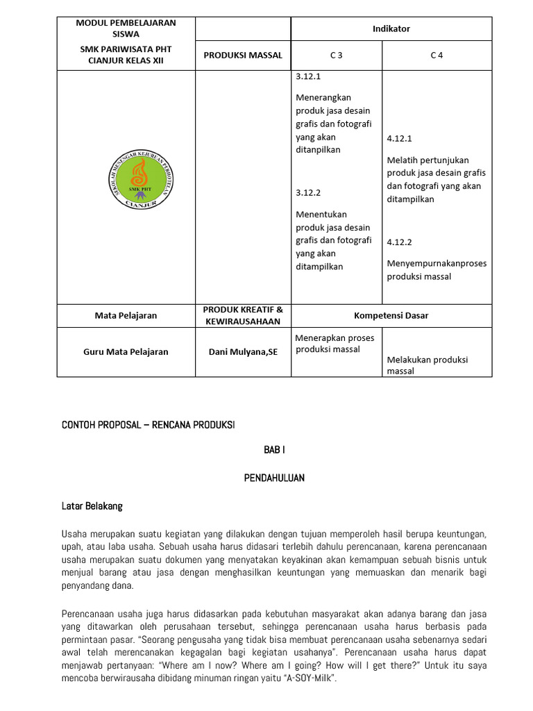 PKK KELAS XII - PART 3 - MODUL PERENCANAAN PRODUKSI MASSAL - CONTOH ...
