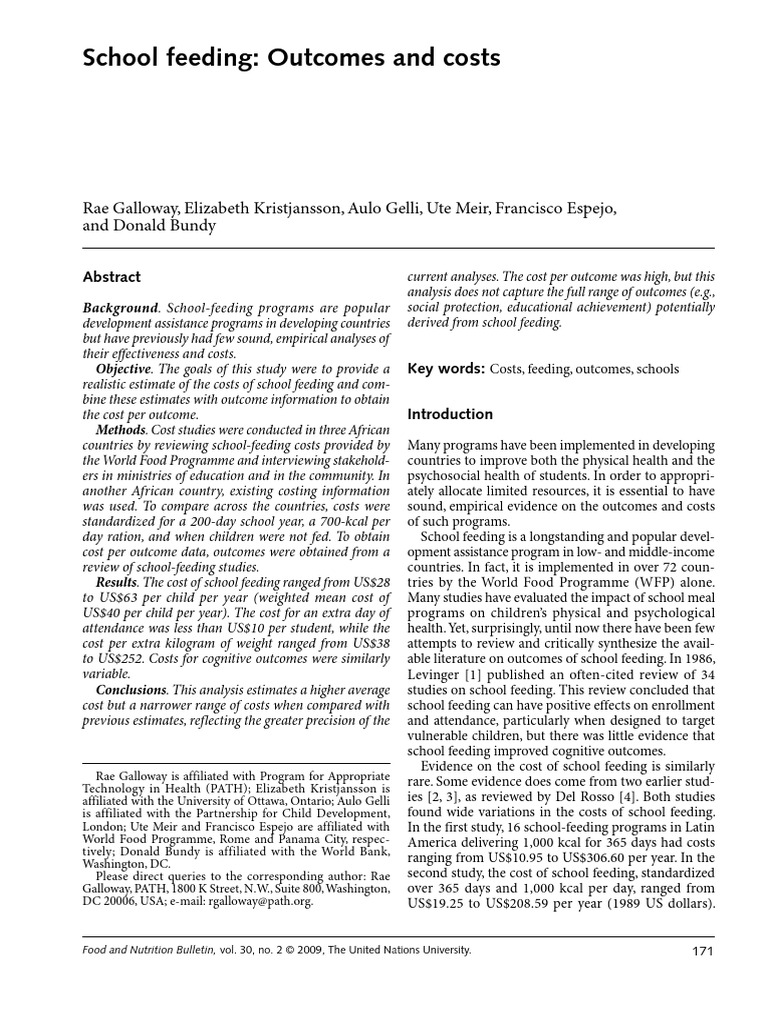 Galloway Et Al 2009 School Feeding Outcomes and Costs | PDF ...