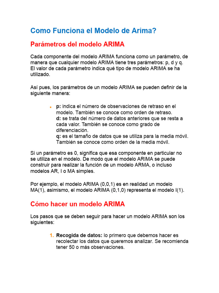 Como Funciona el Modelo de Arima | PDF | Matemáticas Aplicadas | Análisis estadístico