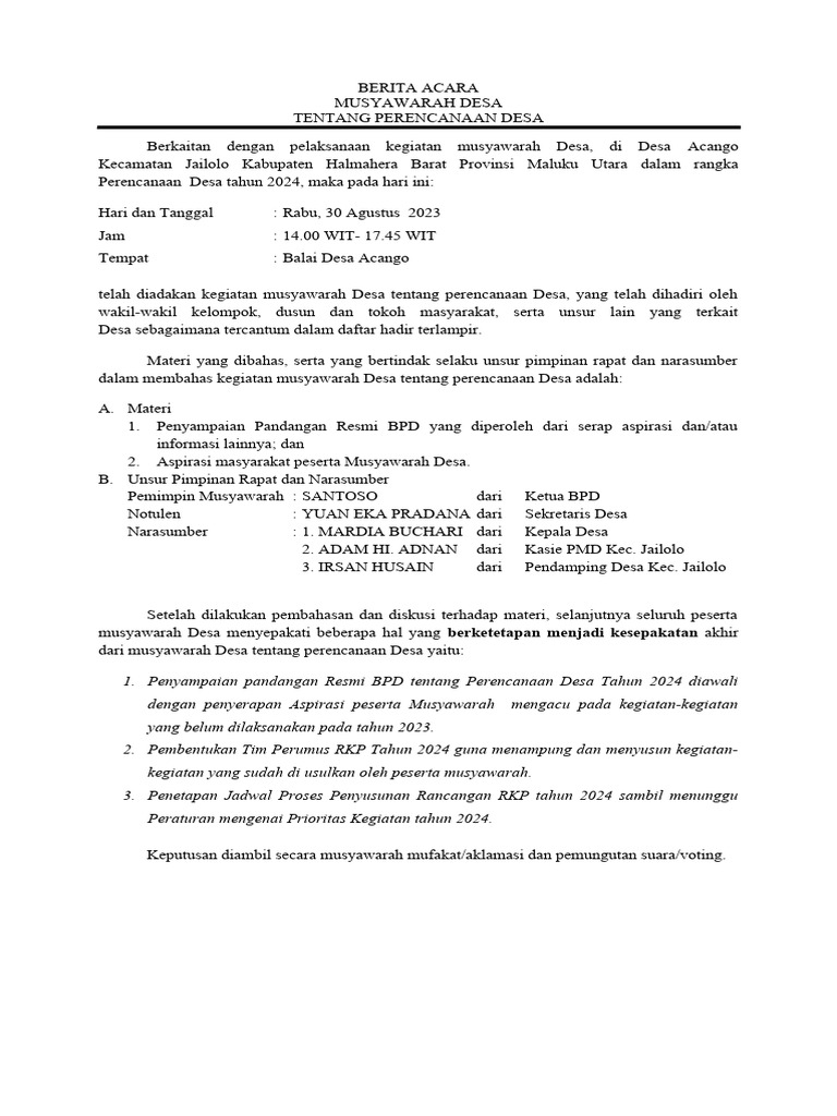 BA, Musdes Perencanaan Desa (WWW - Ciptadesa.com) | PDF