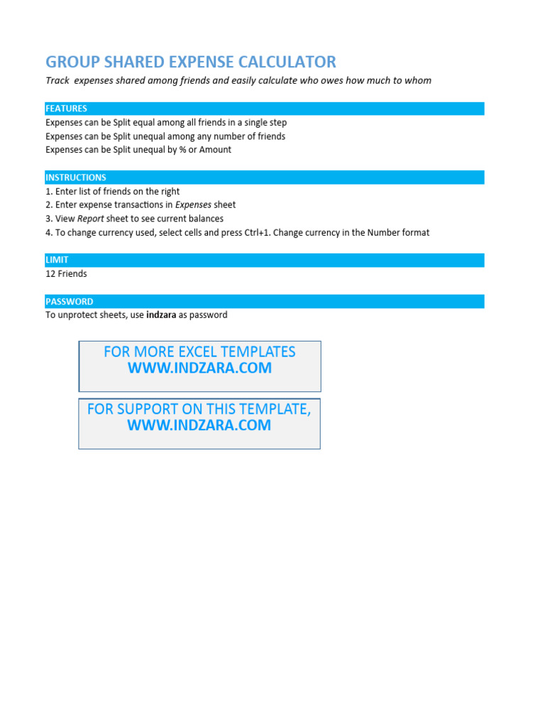 Indzara Group Shared Expense Calculator v1 | PDF | Microsoft Excel