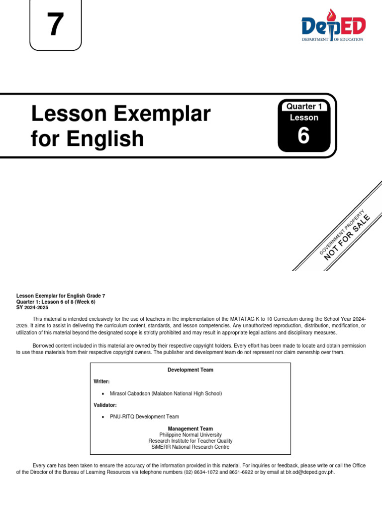 Q1 - LE - English 7 - Lesson 6 - Week 6 | PDF | Poetry | Teachers
