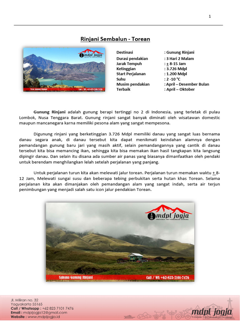 Ot Rinjani 3D2N 24 | PDF
