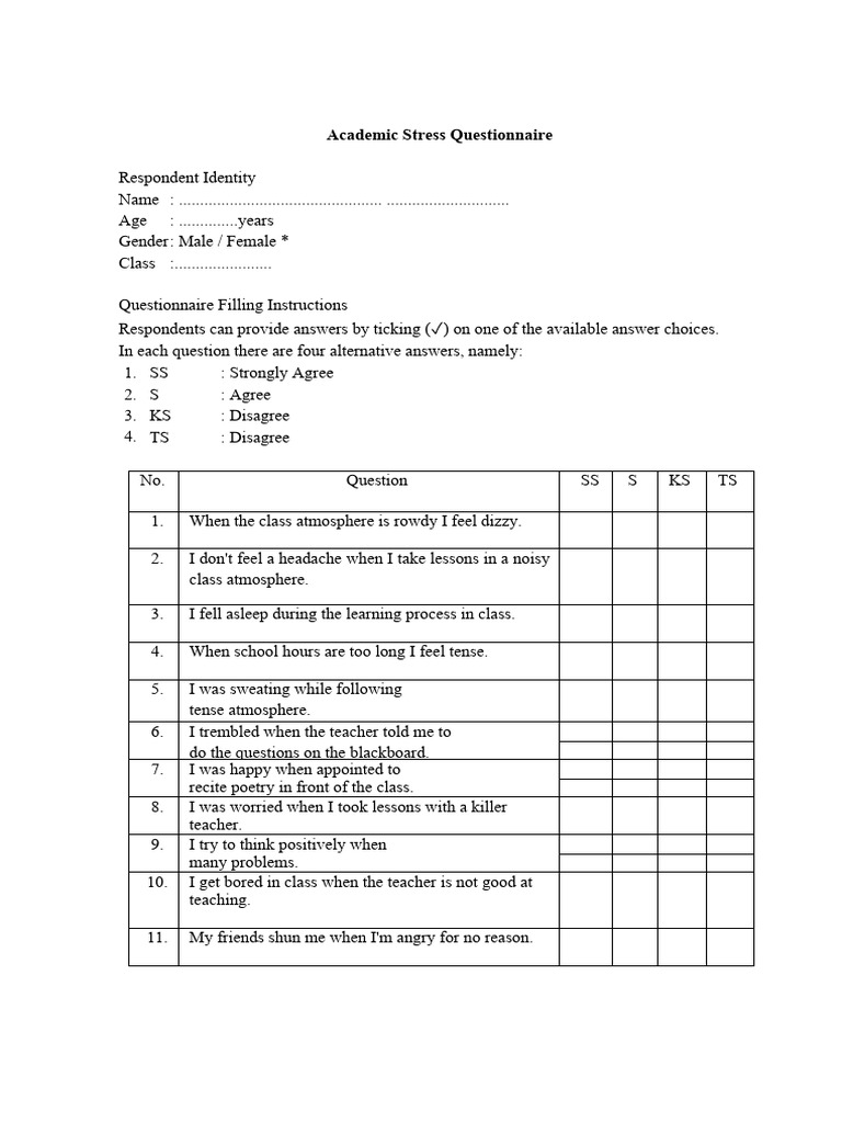 Academic Stress Questionnaire and SOP | PDF | Relaxation (Psychology) | Teachers