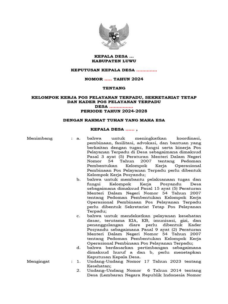 Format SK POKJA POSYANDU DESA 2024 | PDF