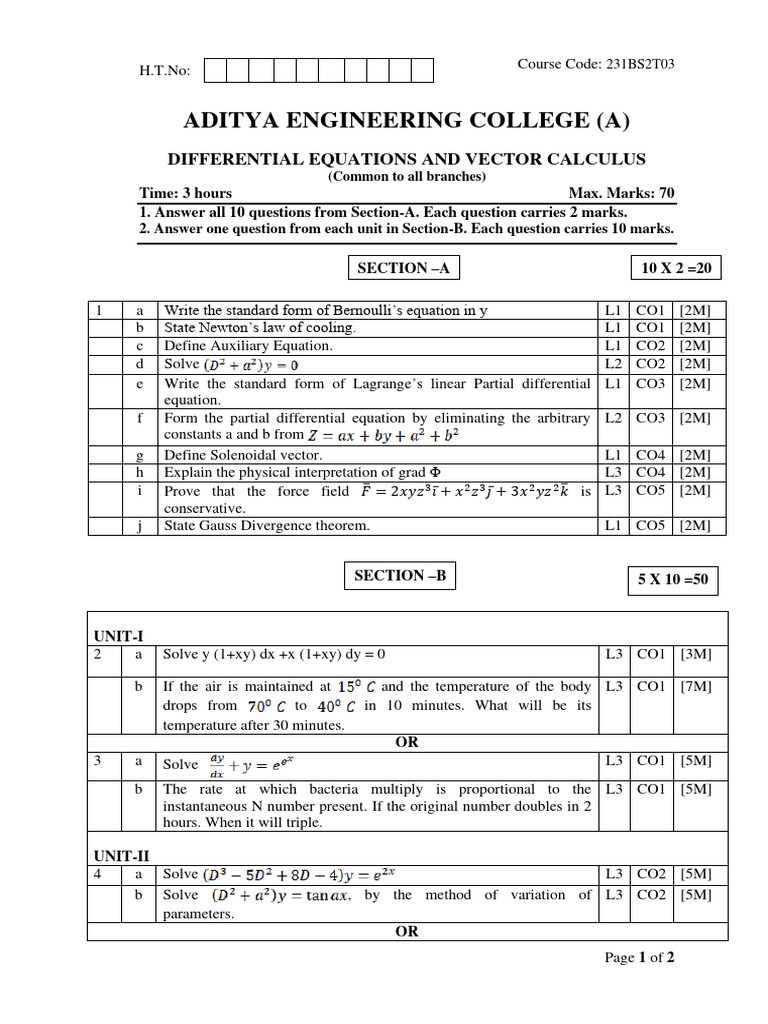 AR23 DEVC Modal Question Paper | PDF | Theoretical Physics | Differential Calculus