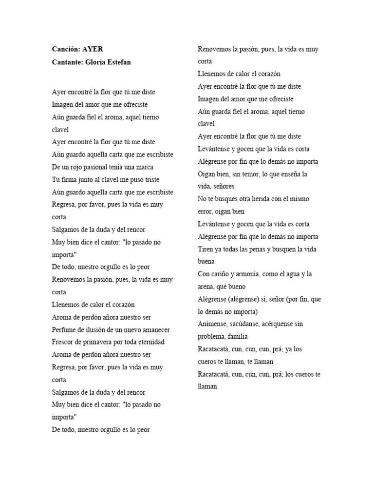 Canción Ayer Gloria Estefan Indefinido | PDF