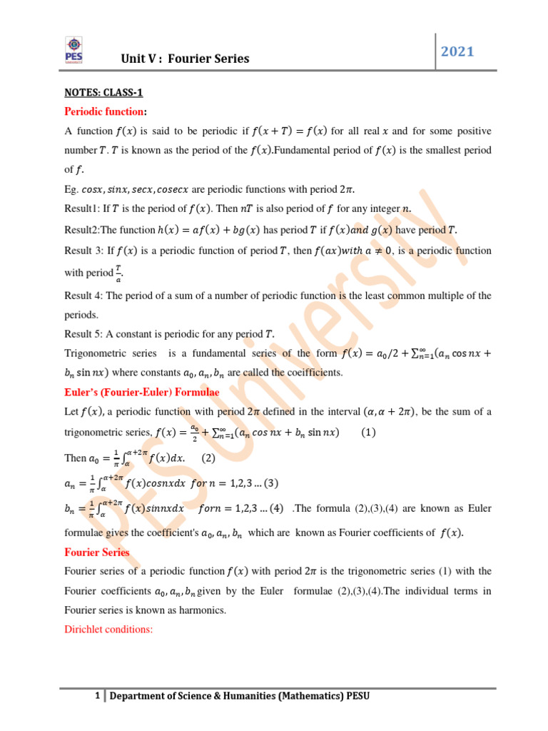 Unit 5 Notes | PDF | Fourier Series | Trigonometric Functions