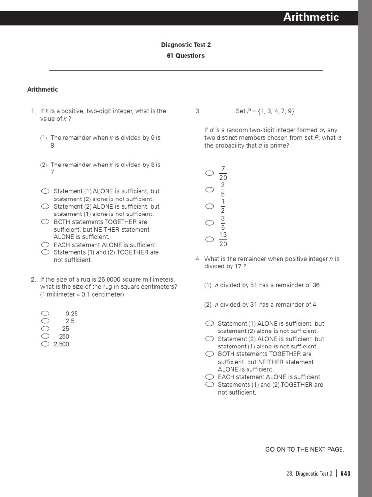 GMAT Diagnostic Test 2 Overview | PDF | Area | Circle