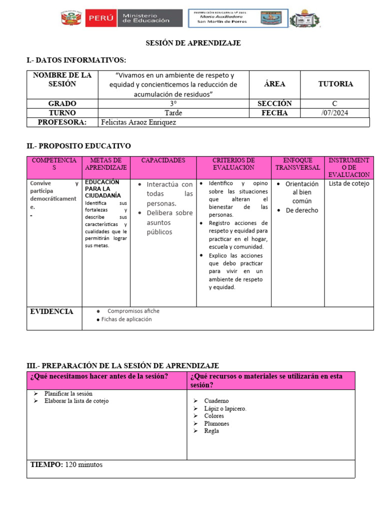 Sesion de Tutoria Vivamos en Un Ambiente | PDF | Evaluación | Aprendizaje Sesion de Tutoria Vivamos en Un Ambiente | PDF | Evaluación | Aprendizaje
