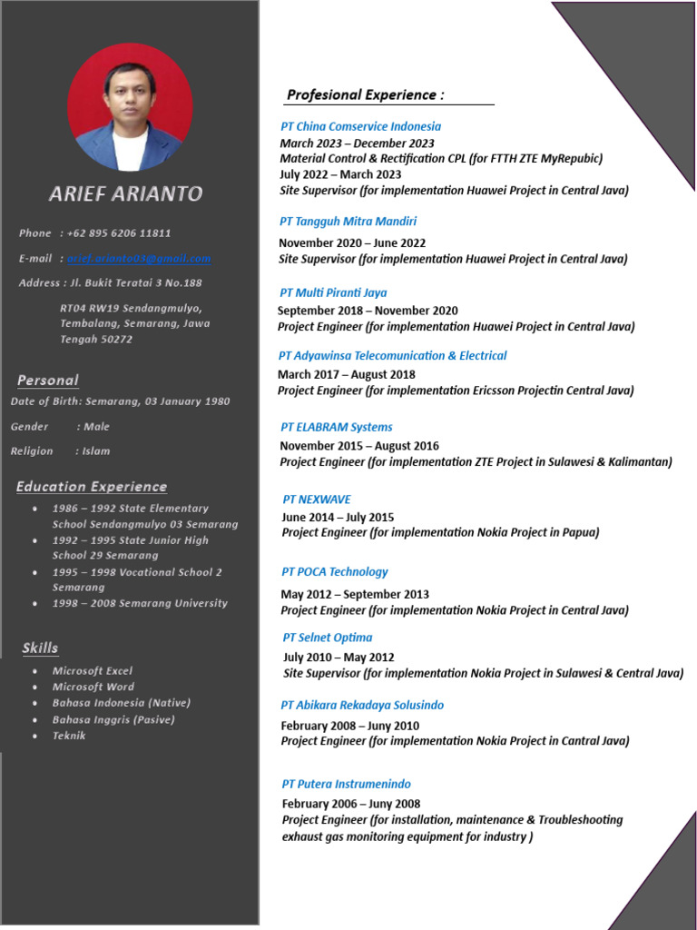 CV Arief Arianto New | PDF | Companies | Mobile Telecommunications User Equipment