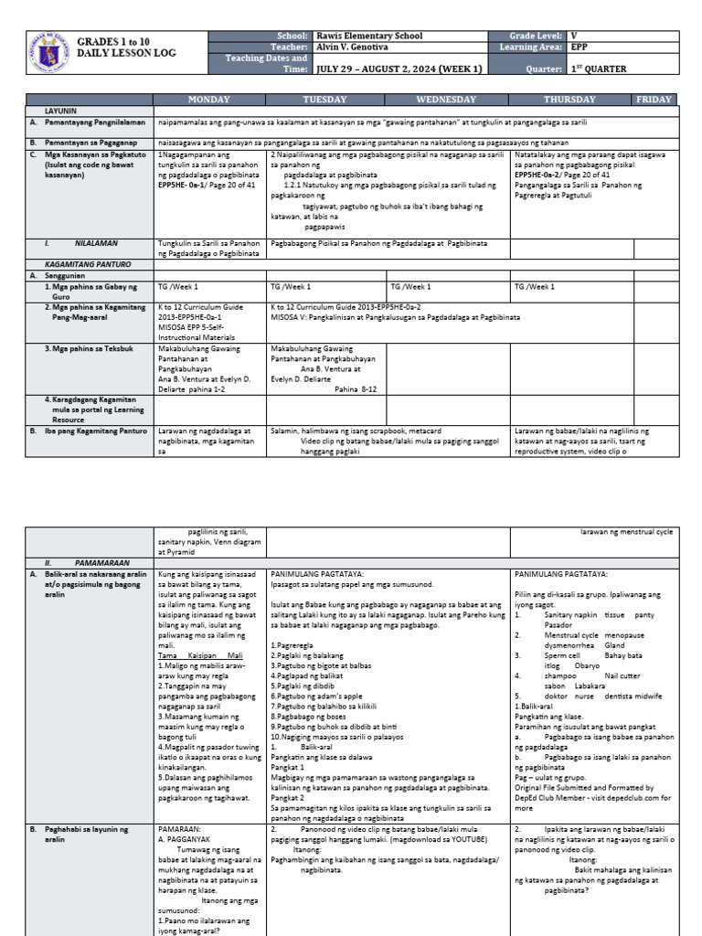 DLL - Epp 5 - Q1 - W1 | PDF