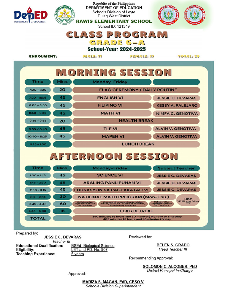 Class and Teacher's Program 2024-2025 | PDF