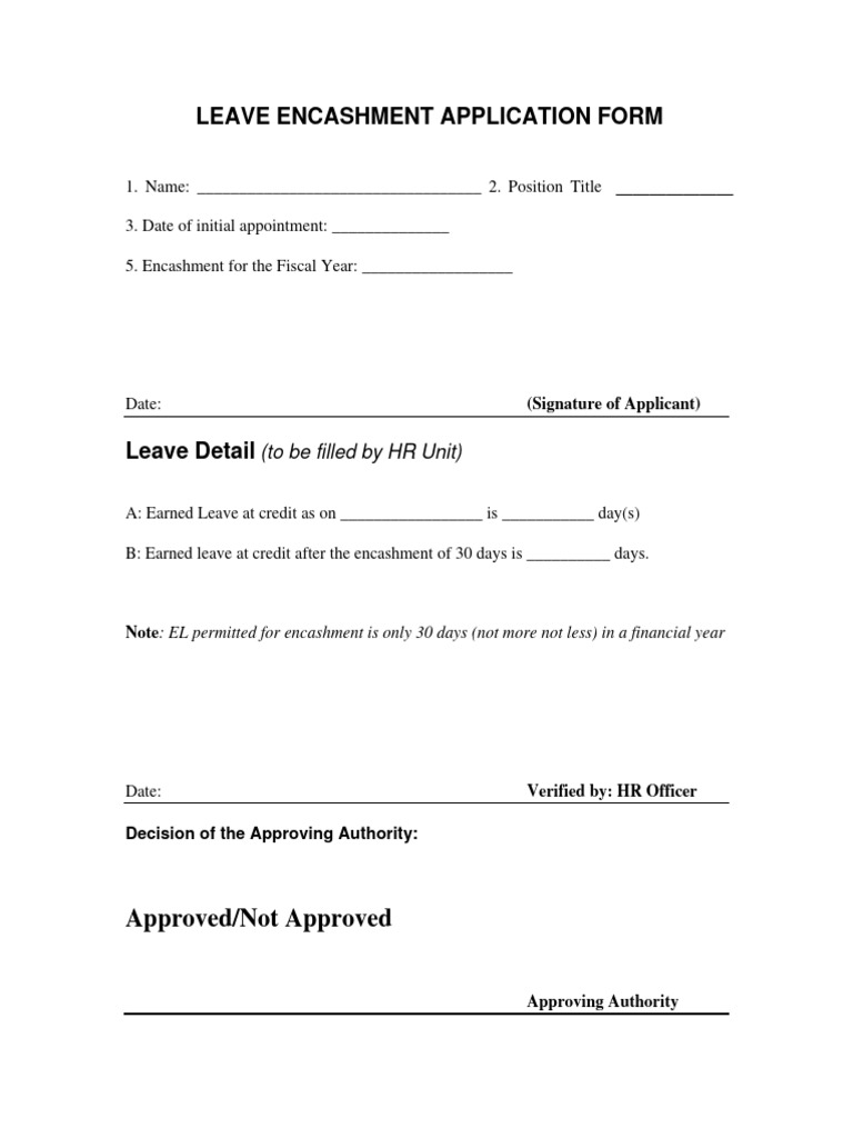 Leave Encashment Application Form | PDF | Career & Growth