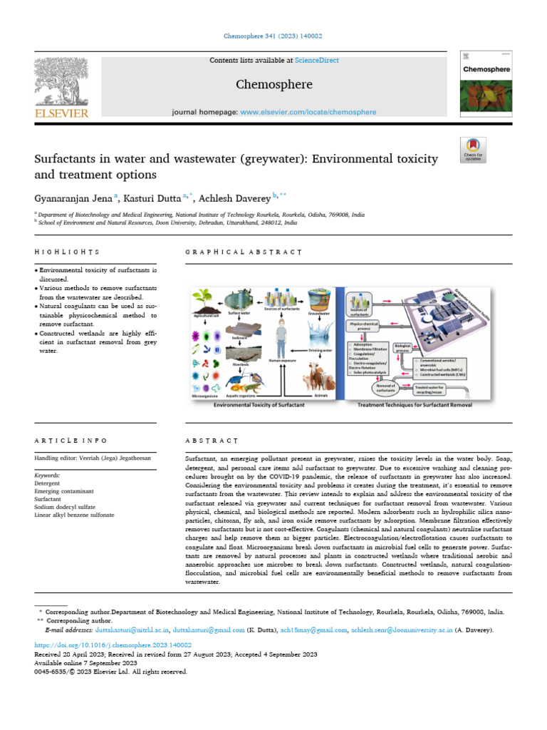 Surfactants in Water and Wastewater (Greywater) Environmental Toxicity ...