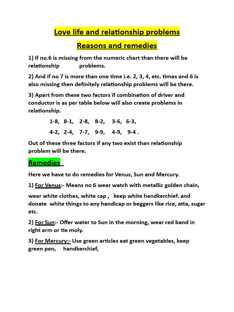 Love Life and Relationship Problems Reasons and | PDF
