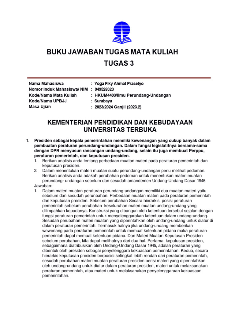 BJT Tugas3 Ilmu Perundang-Undangan | PDF | Hukum