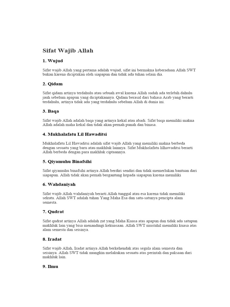Sifat Wajib Allah SWT | PDF | Filsafat