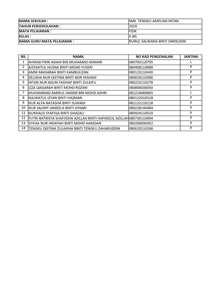 Borang Rekod Transit PBD Fizik T4 KSSM | PDF