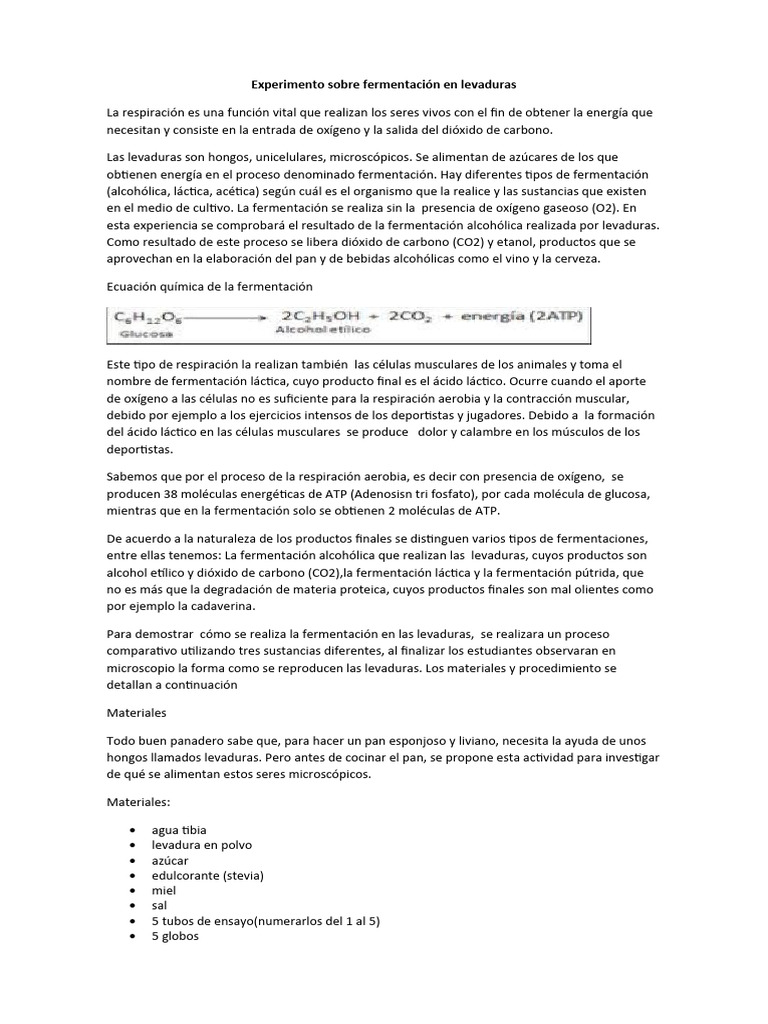 Levadura Pdf Fermentación Respiración Celular