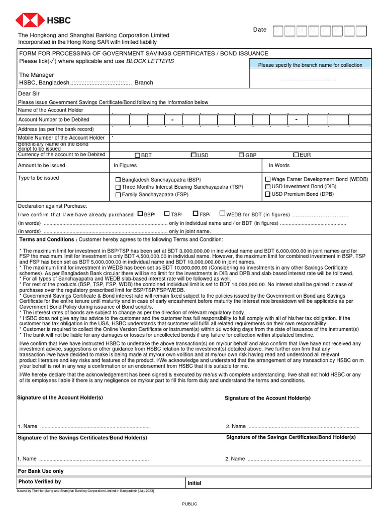 Account Debit Instruction | PDF | Hsbc | Bonds (Finance)