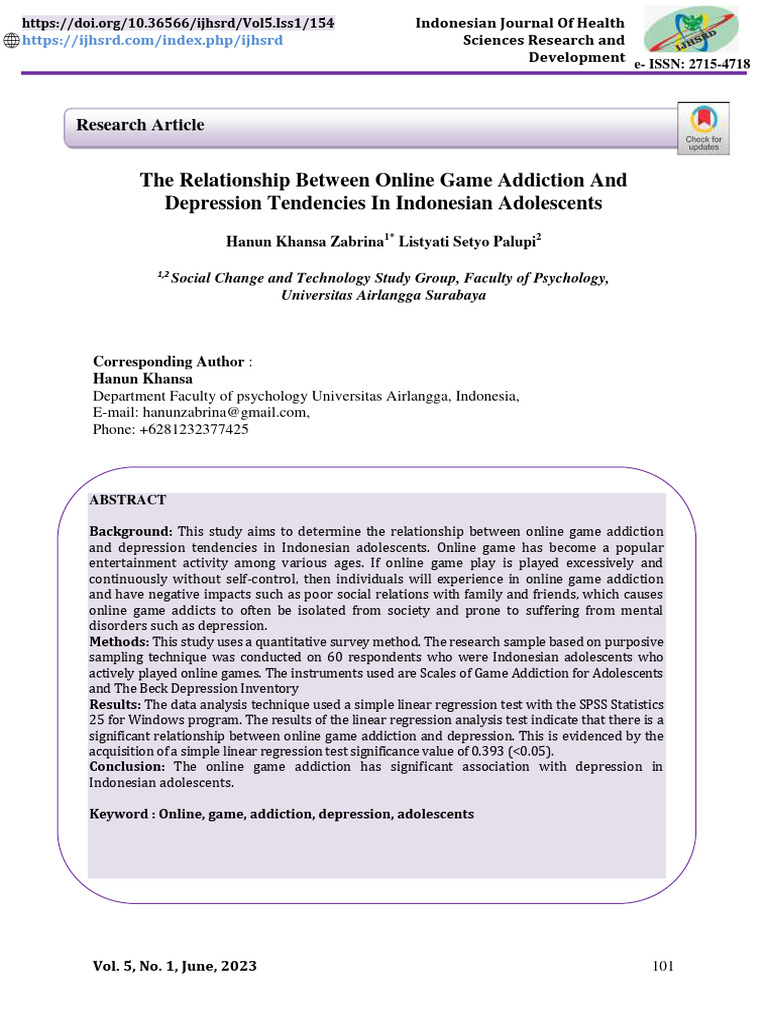 Relationship Between Online Game Addiction and Depression 15863lmj ...