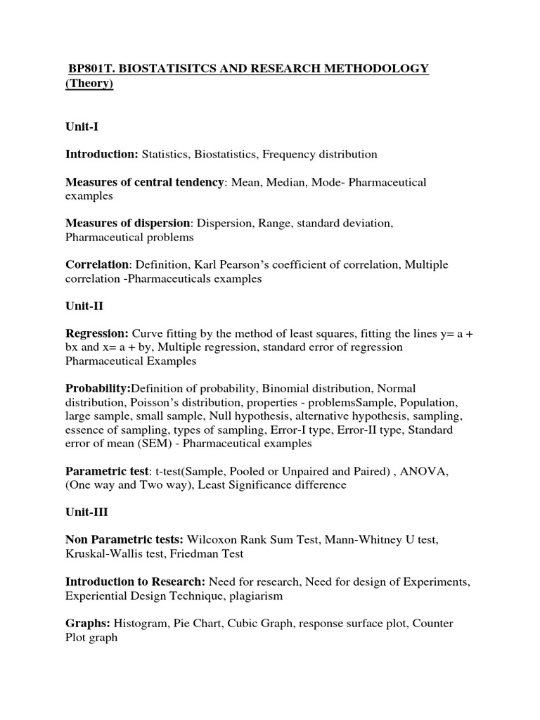 Biostatisitcs and Research Methodology Syllabus Sem Viii | PDF